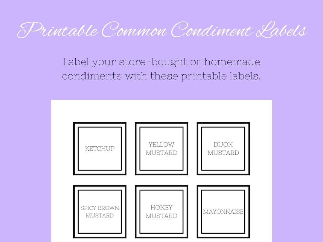 Printable Minimalist Square Common Condiment Labels | Digital Labels ...