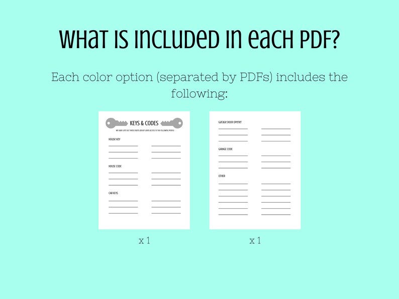 Printable Keys & Codes Home Management Document Digital Home Management ...