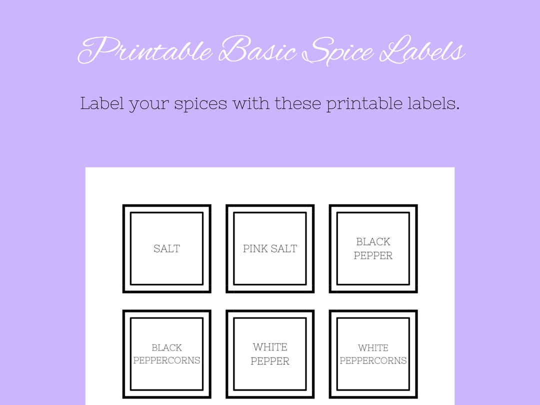 Printable Minimalist Square Spice Labels | Basic Pack | Digital Labels ...