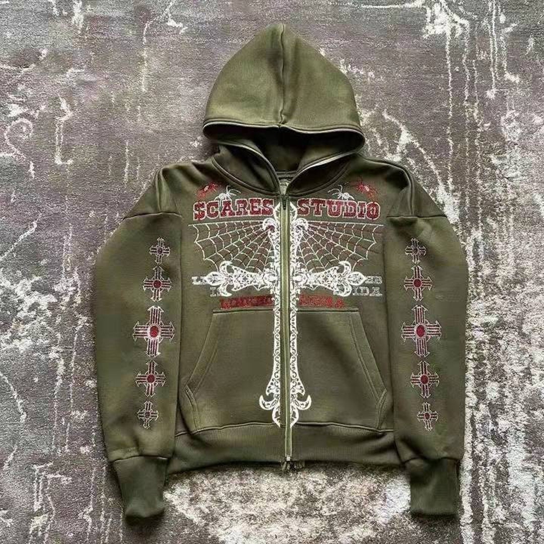 Goth Cross Zip-up Hoodie, Y2K Streetwear Hoodie, Alternative Aesthetic Hoodie - Etsy