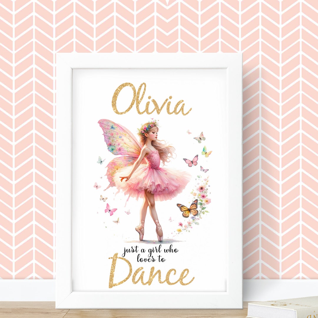 Personalised Framed Girls Print Ballerina Named Girls Room Wall Picture ...