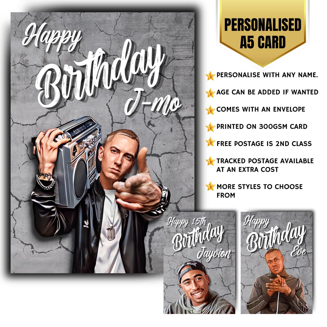Personalised Music Theme Birthday Card Rapper Hip Hop Legend Singer ...