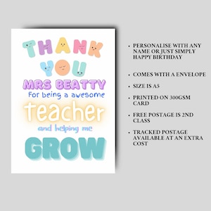 Personalised Thank You Teacher Card End of Year Class Teacher - Etsy