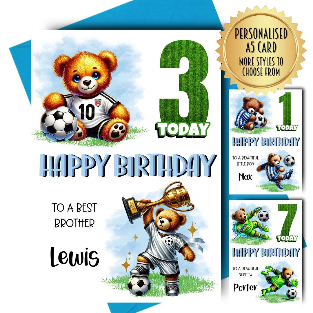 Personalised Football Soccer Birthday Card Boys Girls Footy Card - Etsy