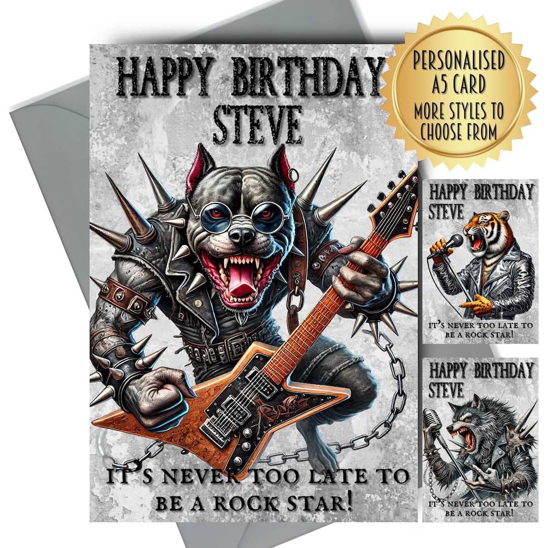 Personalised Birthday Greeting Card Rock Music Animal Rocker - Etsy