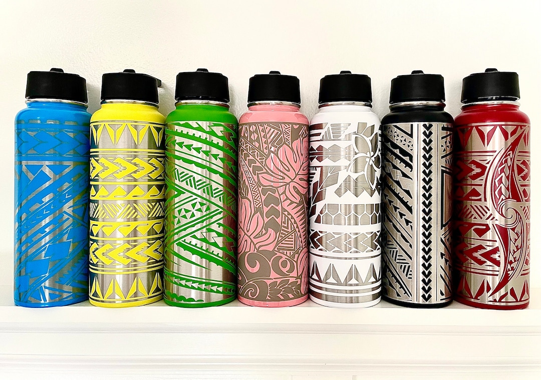 40oz Custom Polynesian Design Powder Coated/paint Dipped Double ...