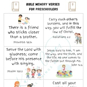 Bible Memory Verses for Preschoolers, Kids Scripture Cards, Printable ...