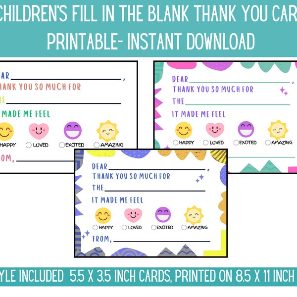 Kids Thank You Cards - Etsy