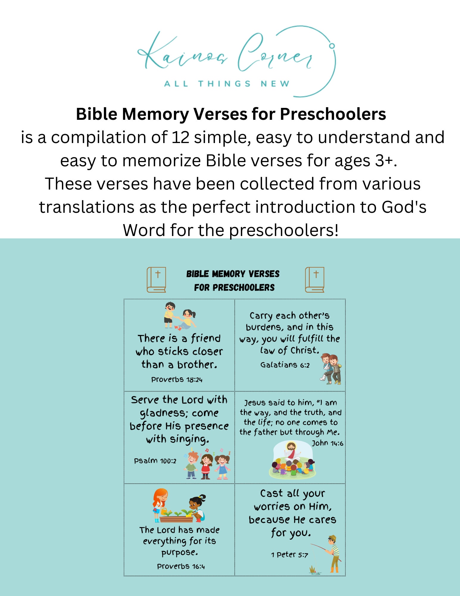 Bible Memory Verses for Preschoolers, Kids Scripture Cards, Printable ...