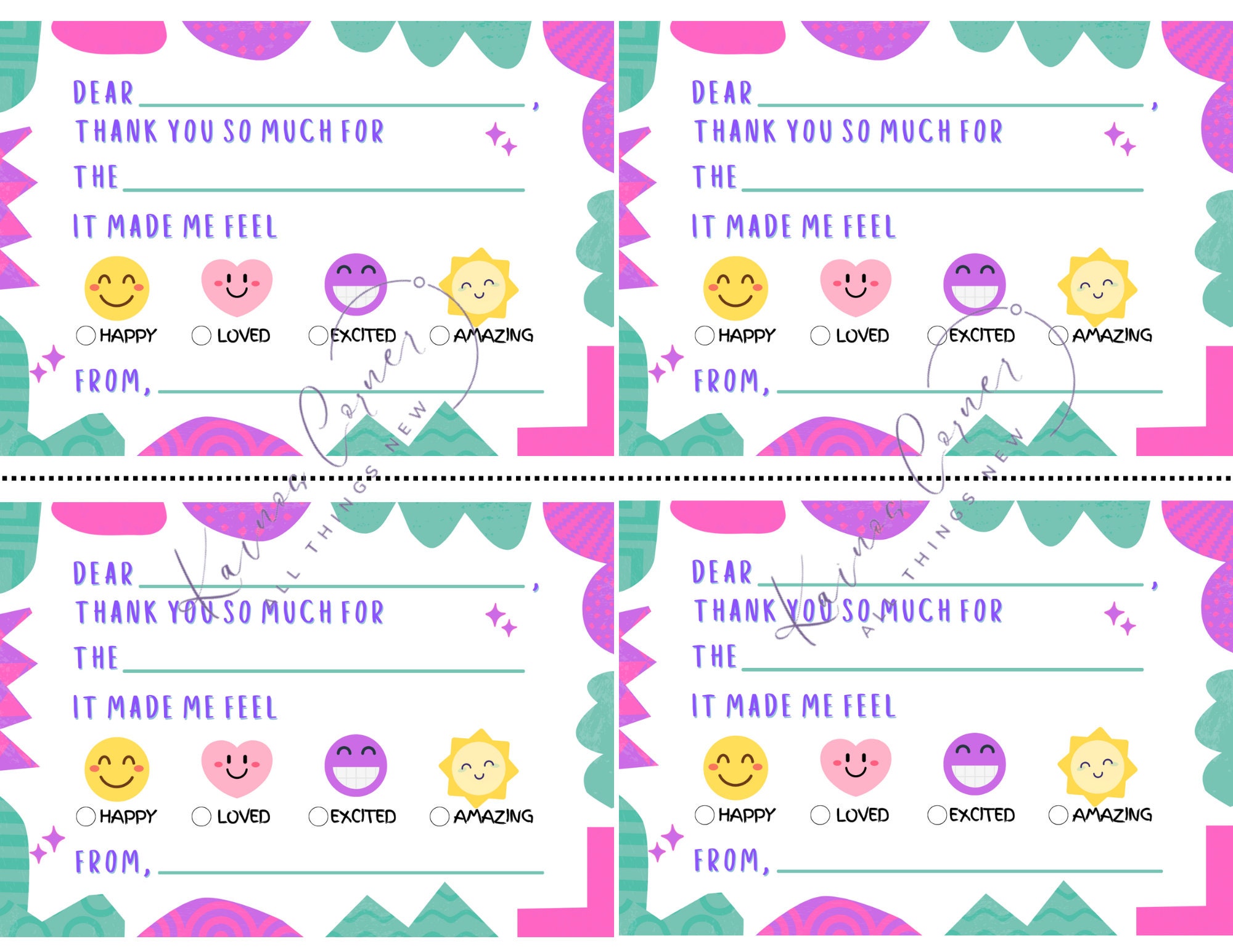 Printable Kids Thank You Cards - 3 Designs - Instant Digital Download ...
