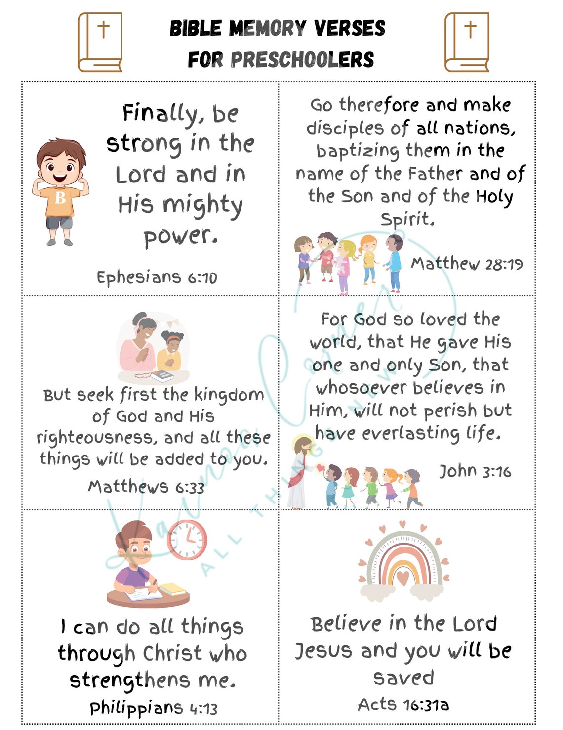 Bible Memory Verses for Preschoolers, Kids Scripture Cards, Printable ...
