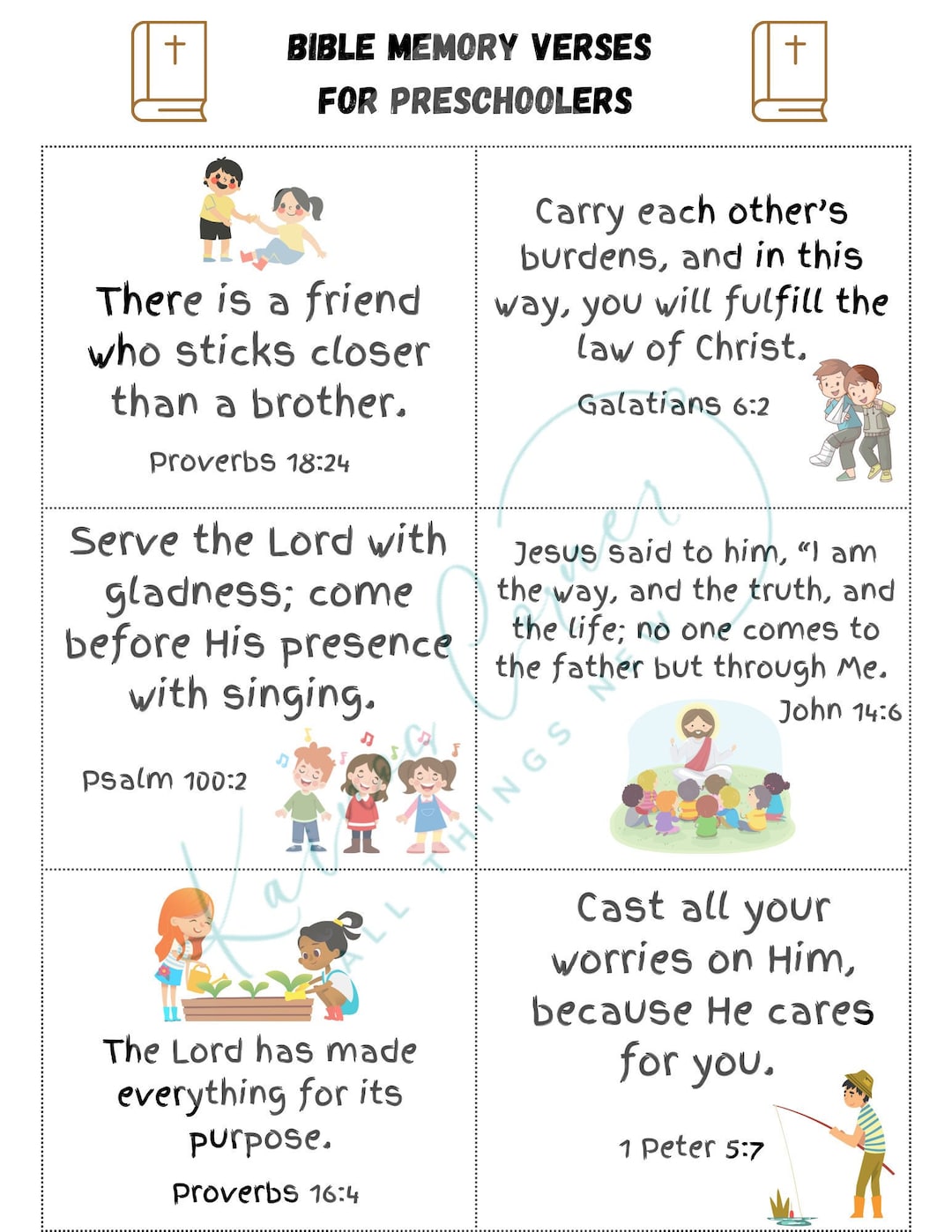 Bible Memory Verses for Preschoolers, Kids Scripture Cards, Printable ...