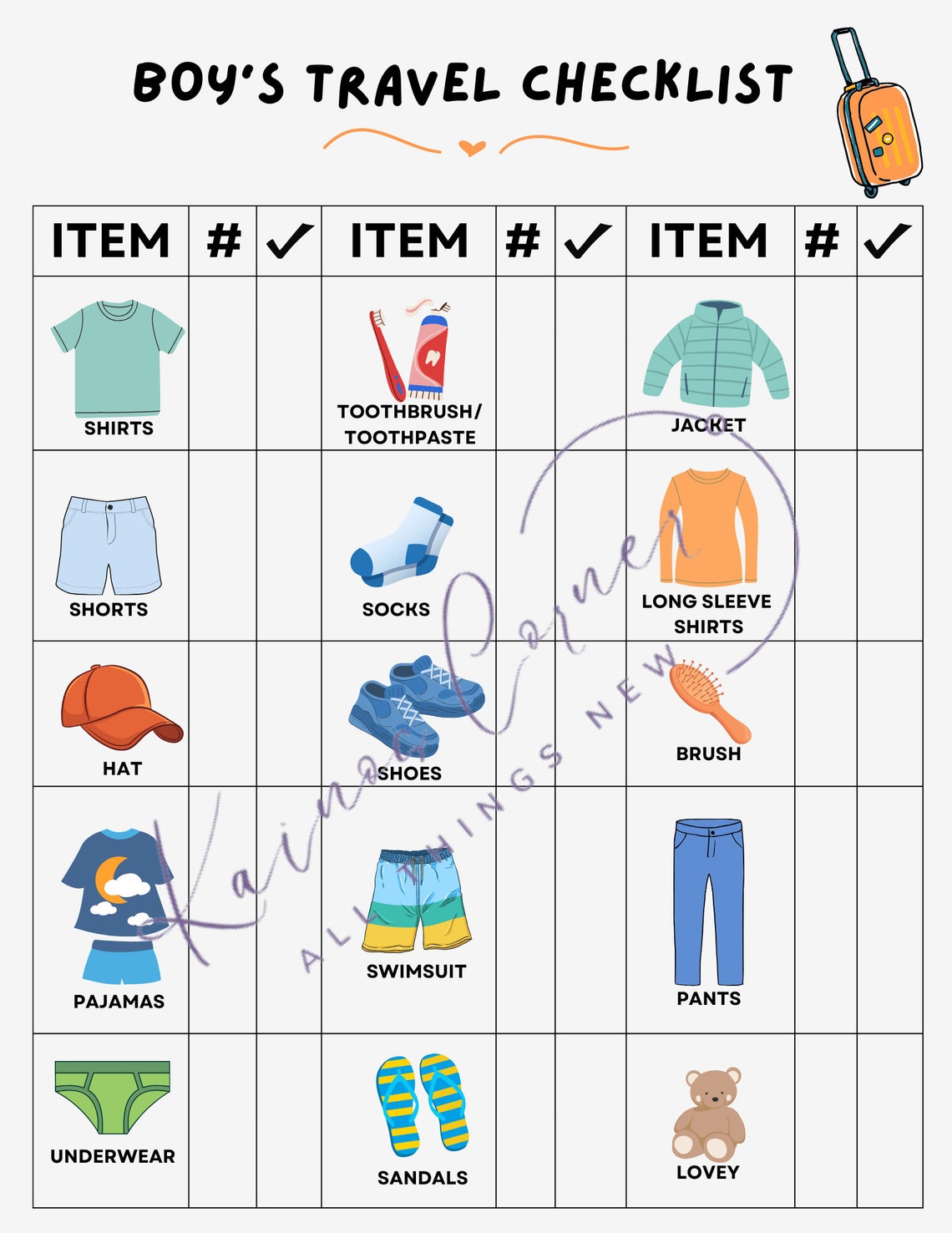 Kids Vacation Packing List - Printable Boys & Girls Checklists - Etsy