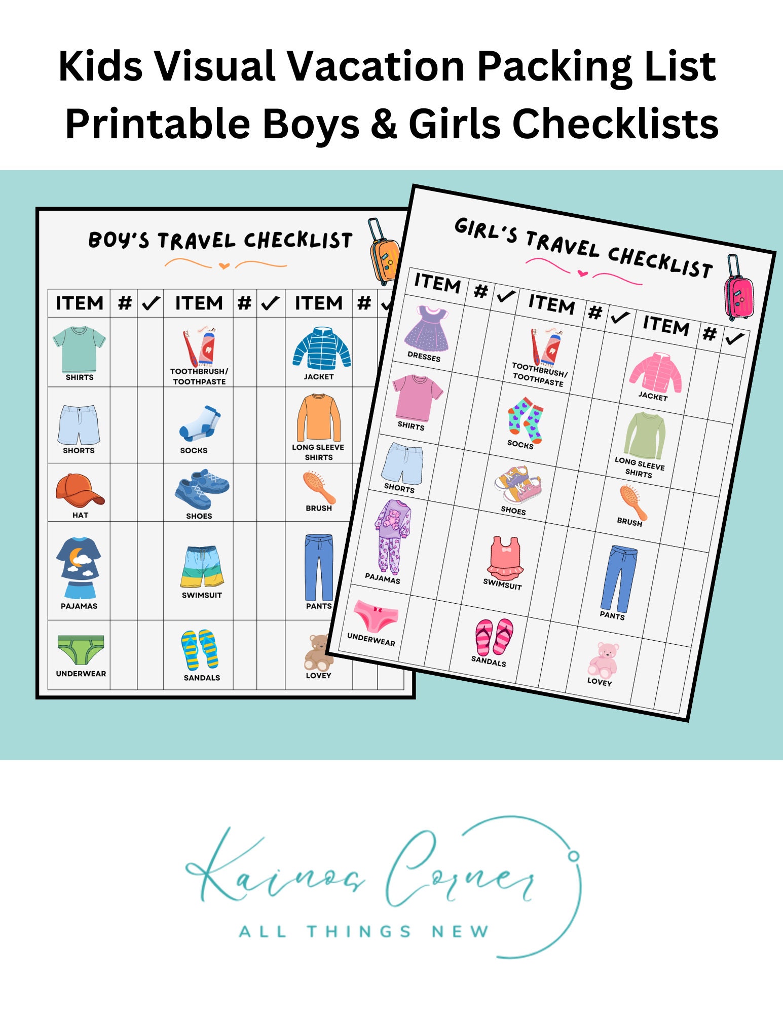 Kids Vacation Packing List - Printable Boys & Girls Checklists - Etsy