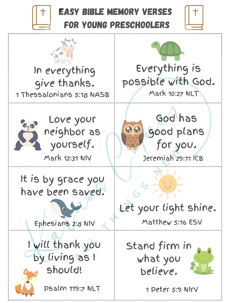 Bible Memory Verses for Young Preschoolers, Kids Scripture Cards ...
