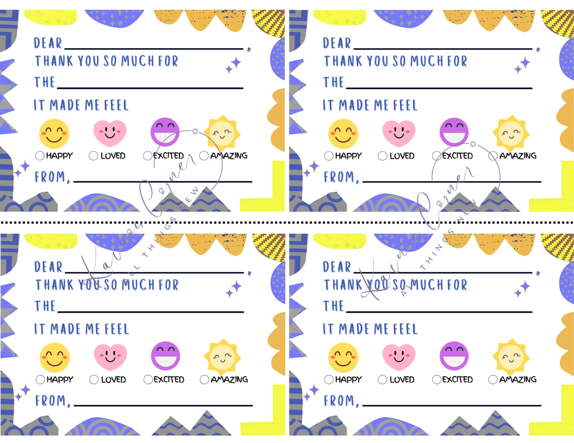 Printable Kids Thank You Cards - 3 Designs - Instant Digital Download ...