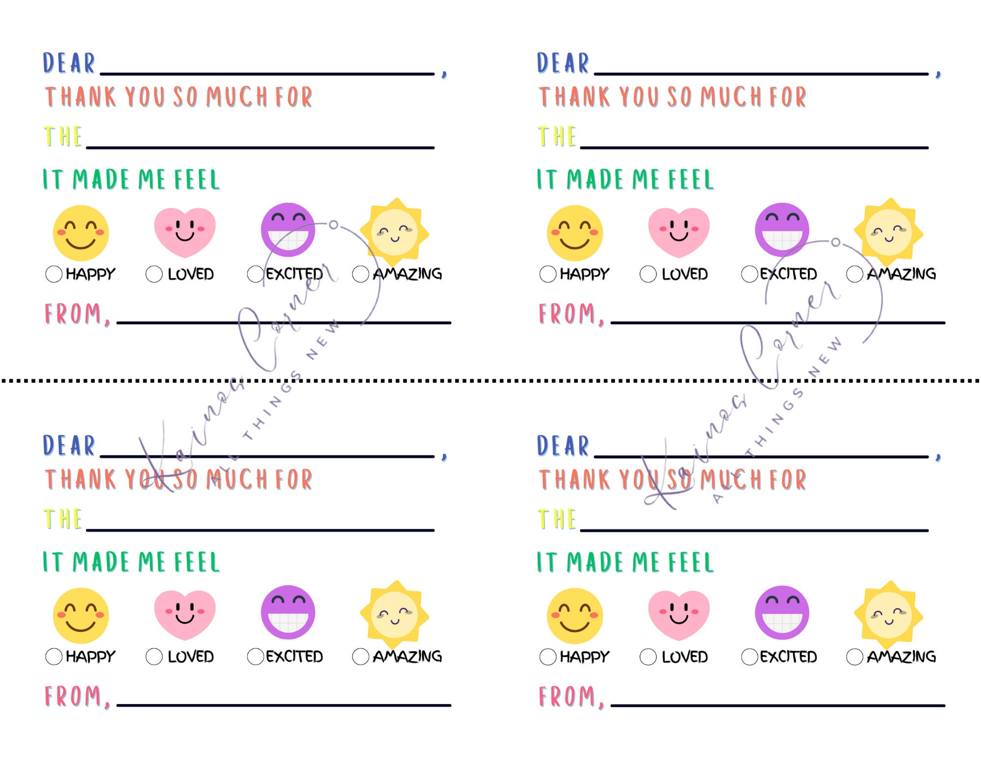 Printable Kids Thank You Cards - 3 Designs - Instant Digital Download ...