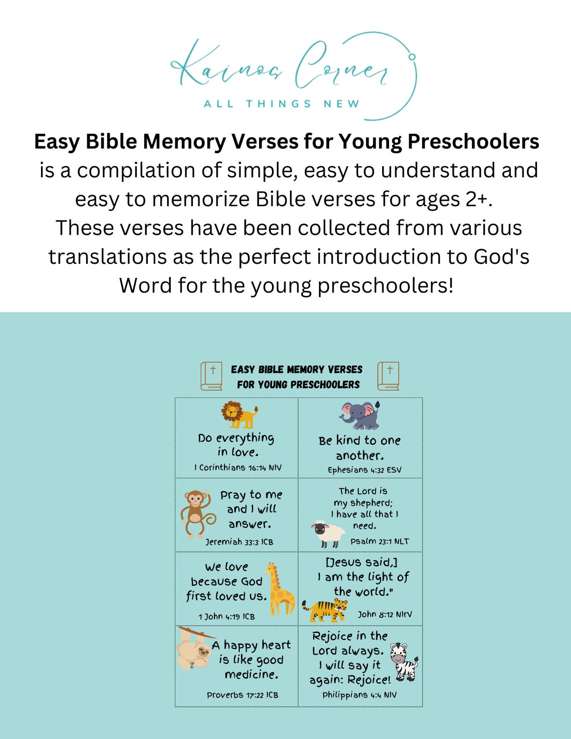 Bible Memory Verses for Young Preschoolers, Kids Scripture Cards ...