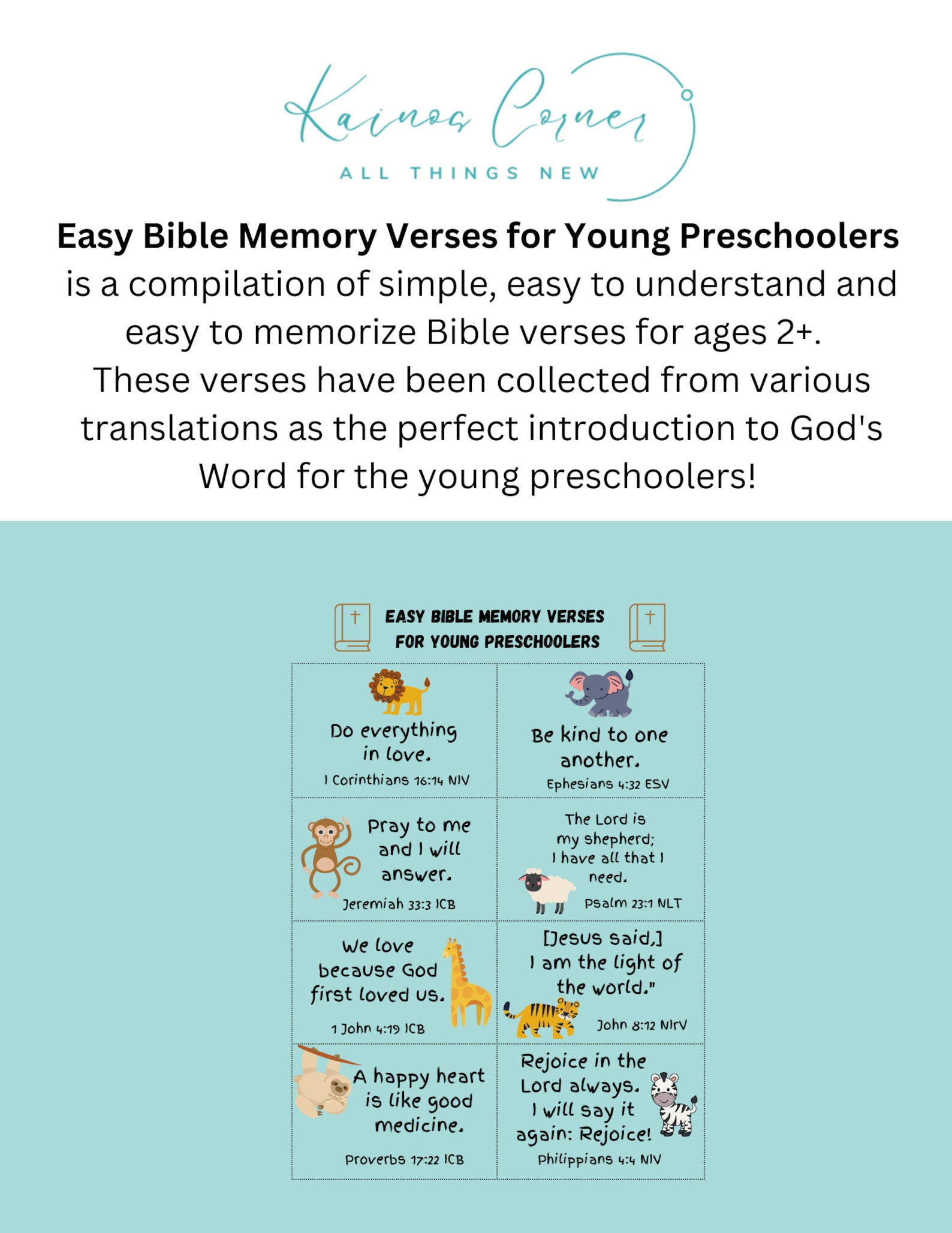 Bible Memory Verses for Young Preschoolers, Kids Scripture Cards ...