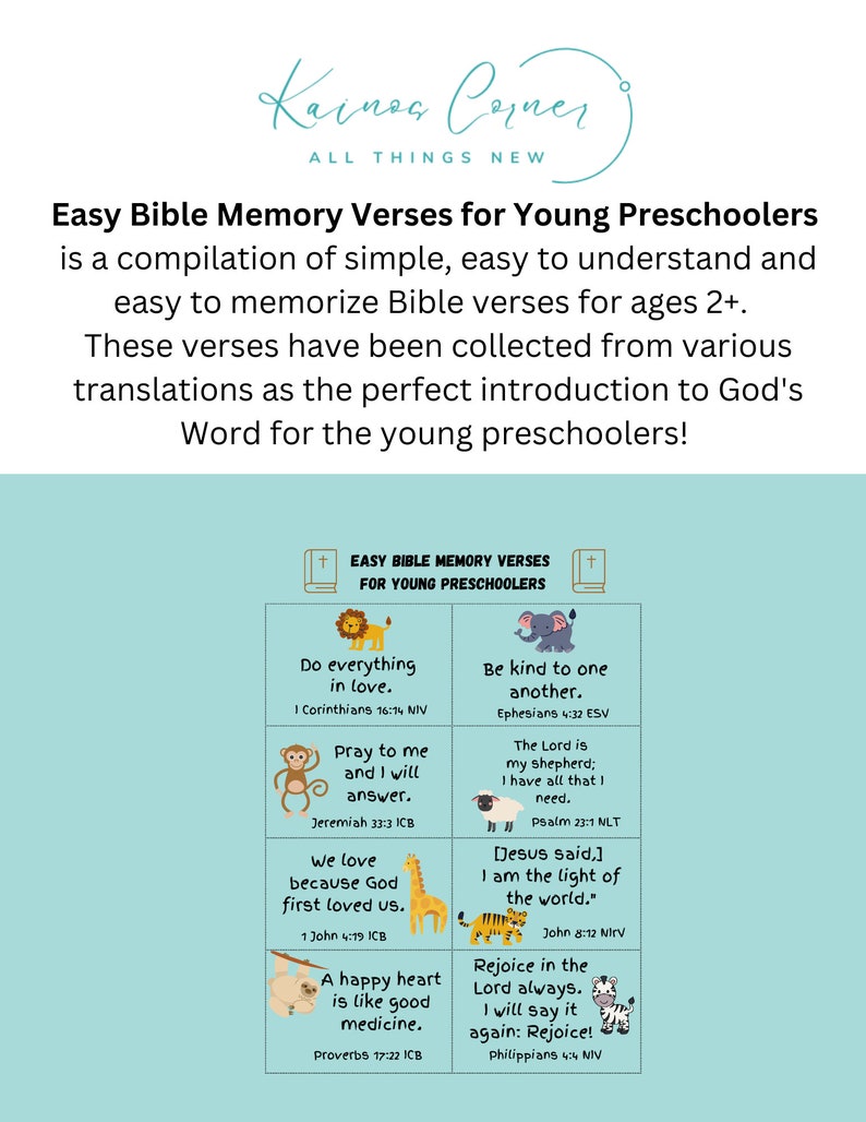 Bible Memory Verses for Young Preschoolers, Kids Scripture Cards ...