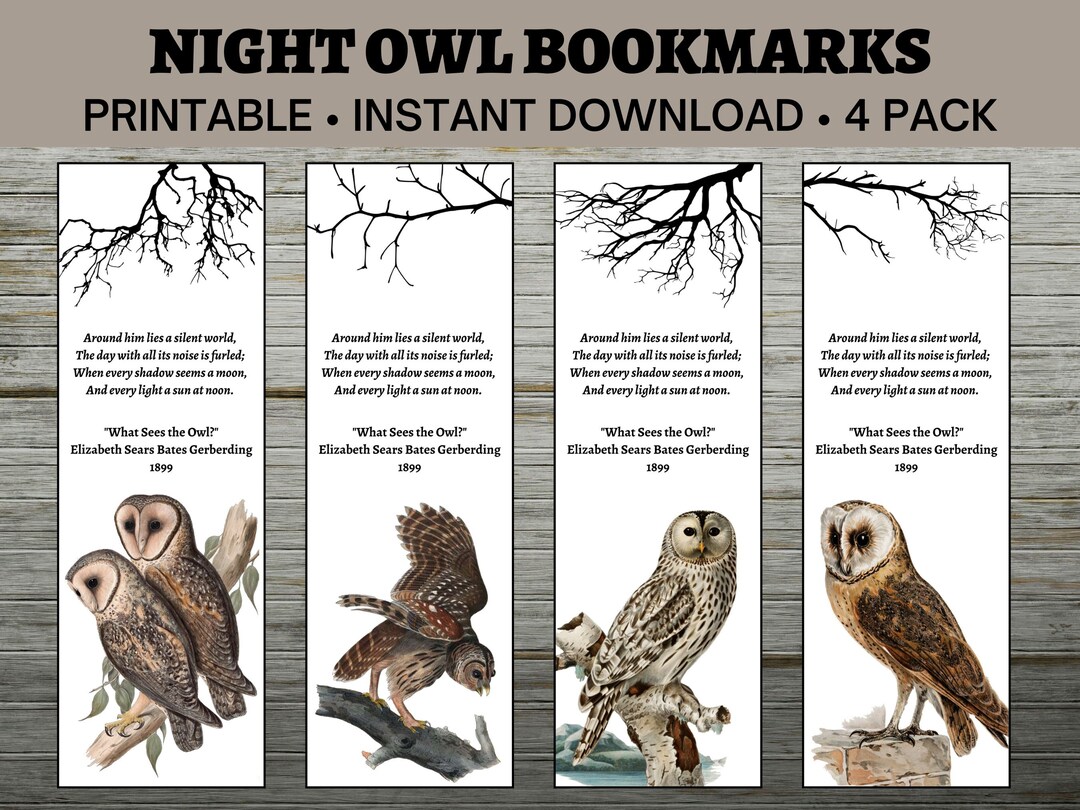 Owl Bookmarks With Poetry Quotes, Set of Four, Printable, Instant ...