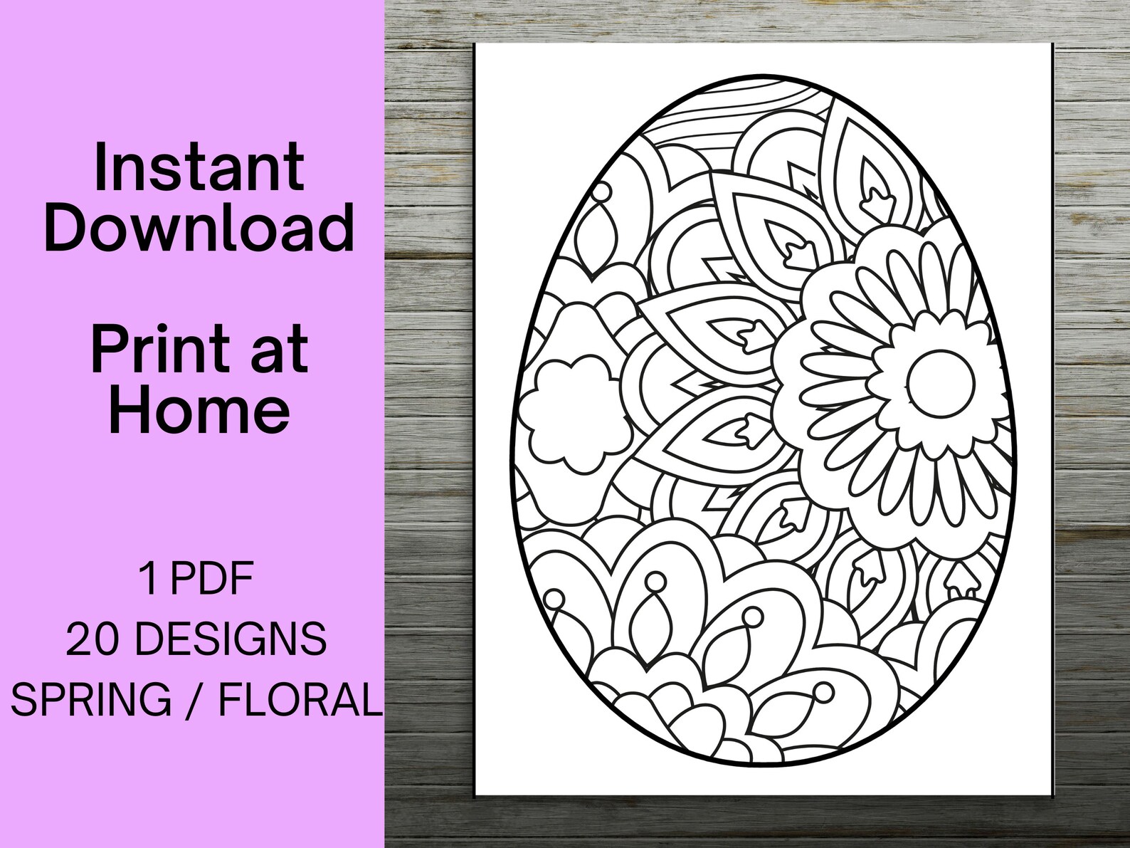Easter Egg Coloring Pages Spring Floral Design for Kids and Adults - Etsy