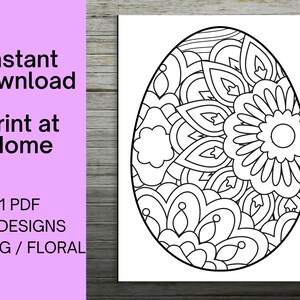 Easter Egg Coloring Pages Spring Floral Design for Kids and Adults - Etsy