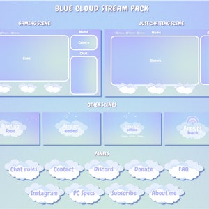 Cloud Streaming Pack OBS Overlays and Scenes | Streamlabs Pink or Blue ...