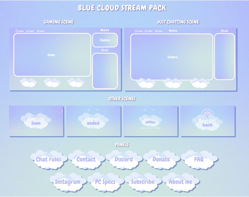 Cloud Streaming Pack OBS Overlays and Scenes | Streamlabs Pink or Blue ...