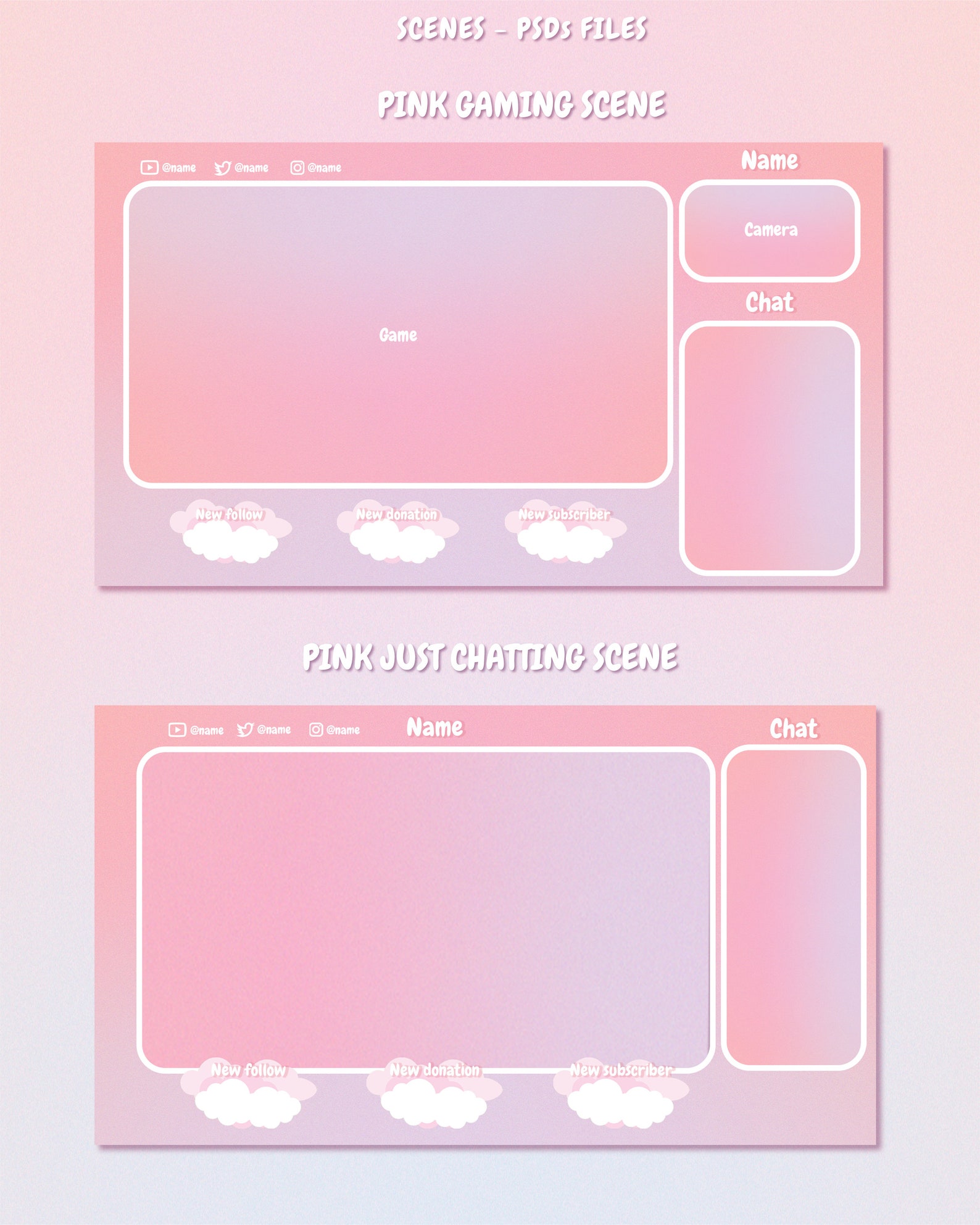 Cloud Streaming Pack OBS Overlays and Scenes | Streamlabs Pink or Blue ...