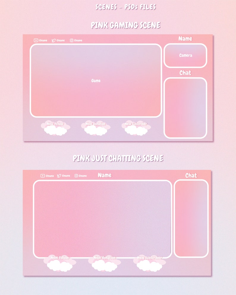 Cloud Streaming Pack OBS Overlays and Scenes | Streamlabs Pink or Blue ...