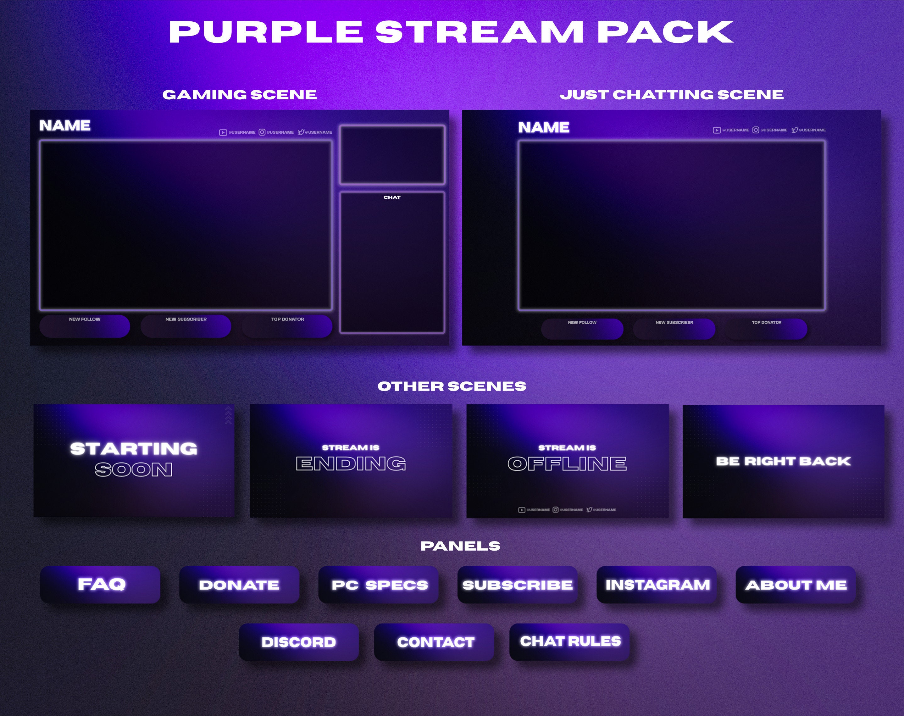 Minimalistic Purple Twitch Overlay | Steaming Pack | Animated Scenes ...