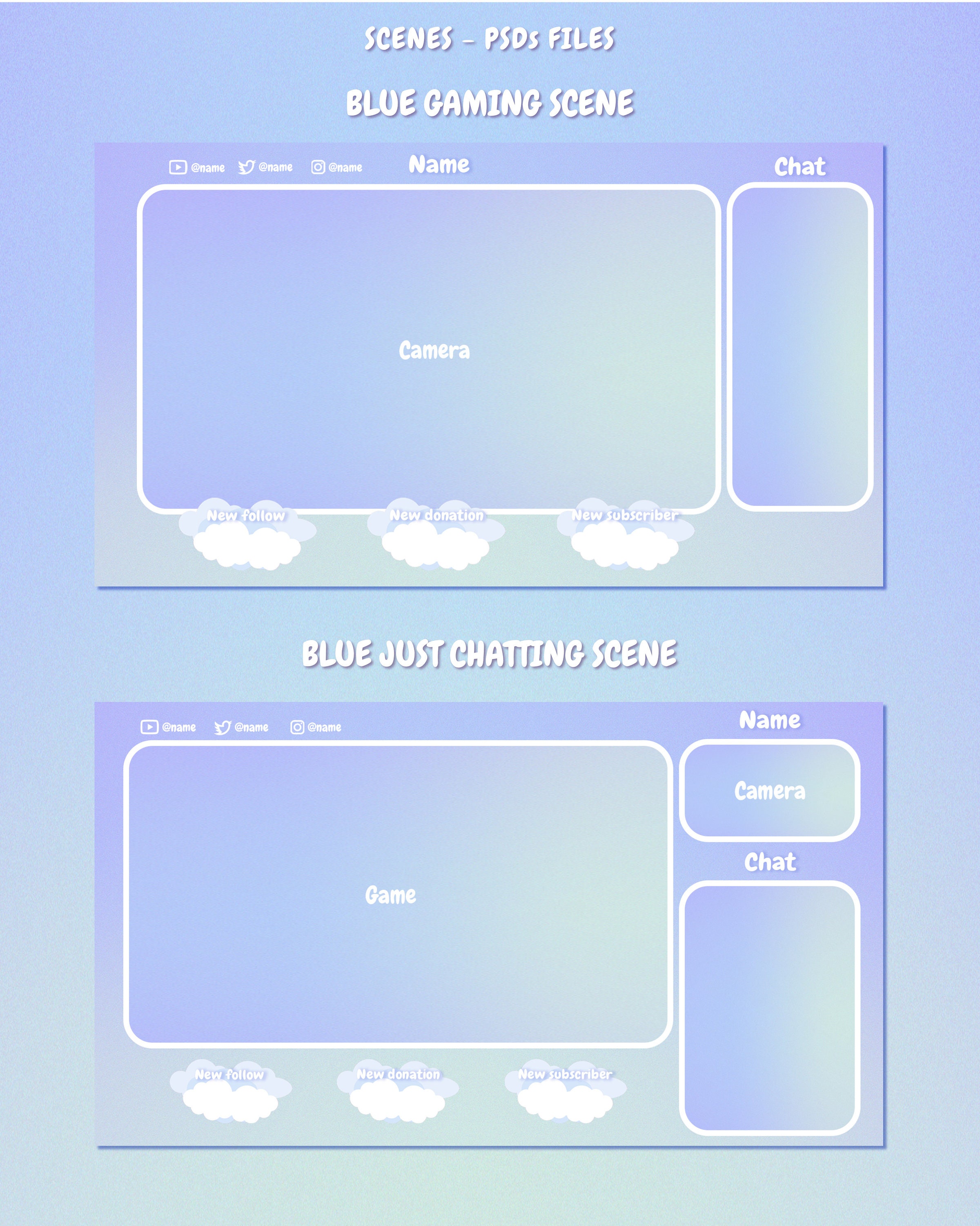 Cloud Streaming Pack OBS Overlays and Scenes | Streamlabs Pink or Blue ...