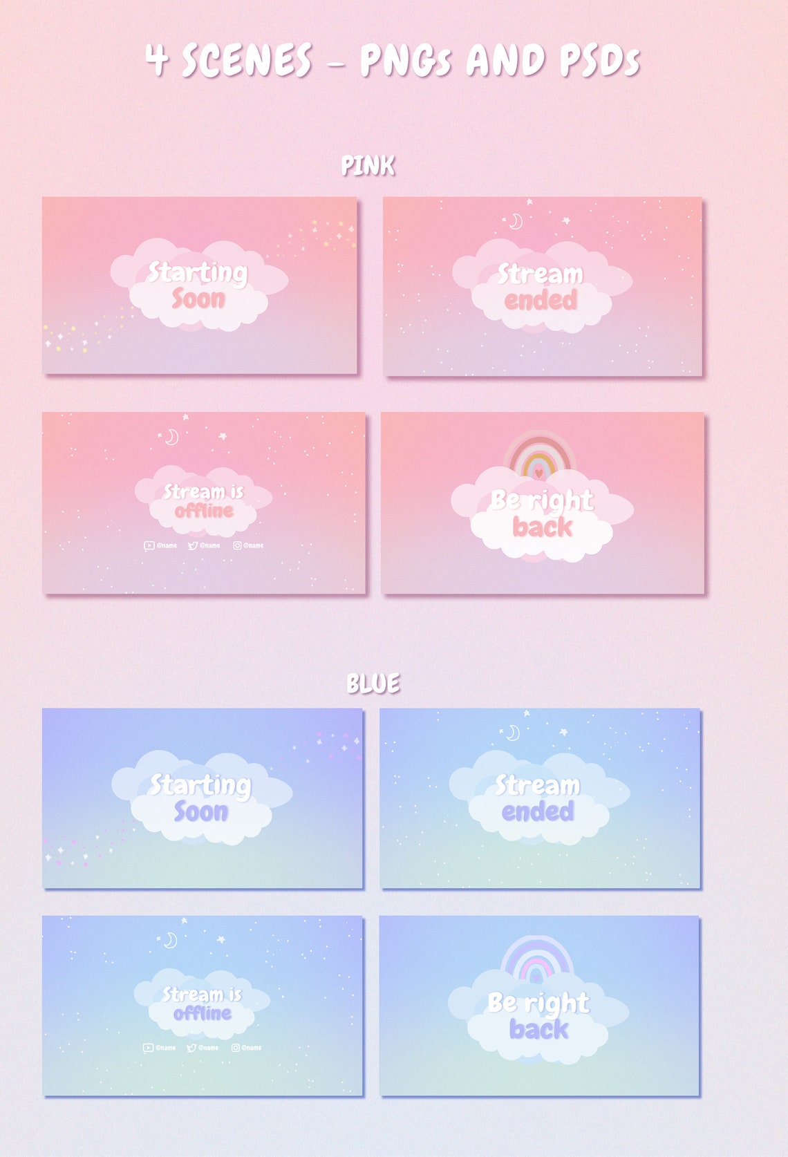 Cloud Streaming Pack OBS Overlays and Scenes | Streamlabs Pink or Blue ...