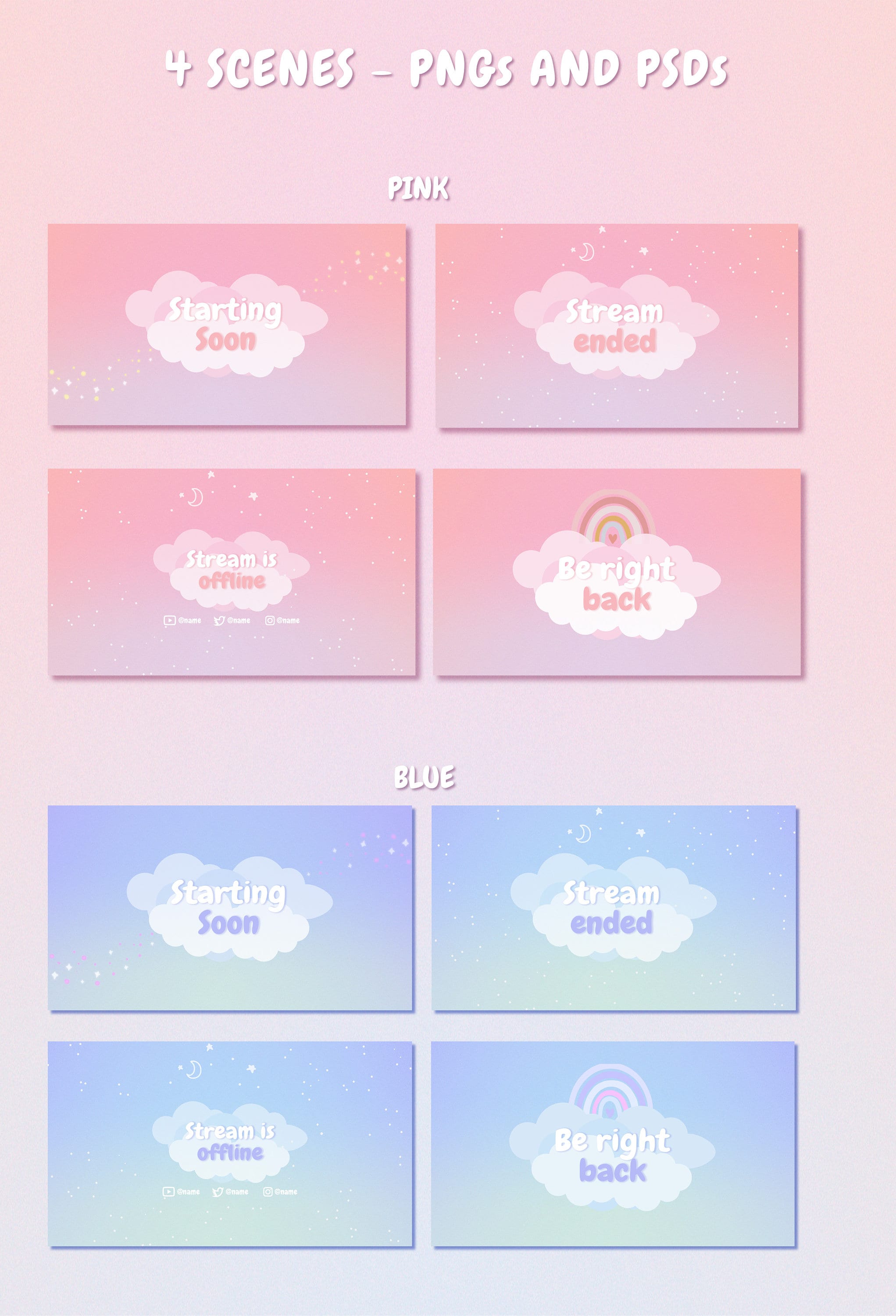 Cloud Streaming Pack OBS Overlays and Scenes | Streamlabs Pink or Blue ...