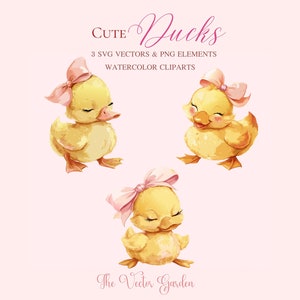 Baby Duck With a Pink Bow Watercolor SVG 3 Cute Duckling Clipart ...
