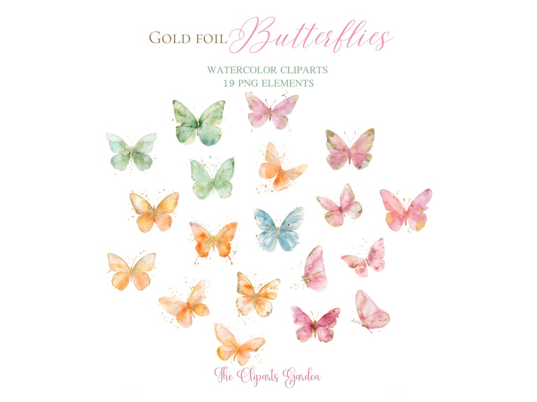Gold Watercolor Butterfly 19 PNG Cute Flying Golden Foil Butterflies ...