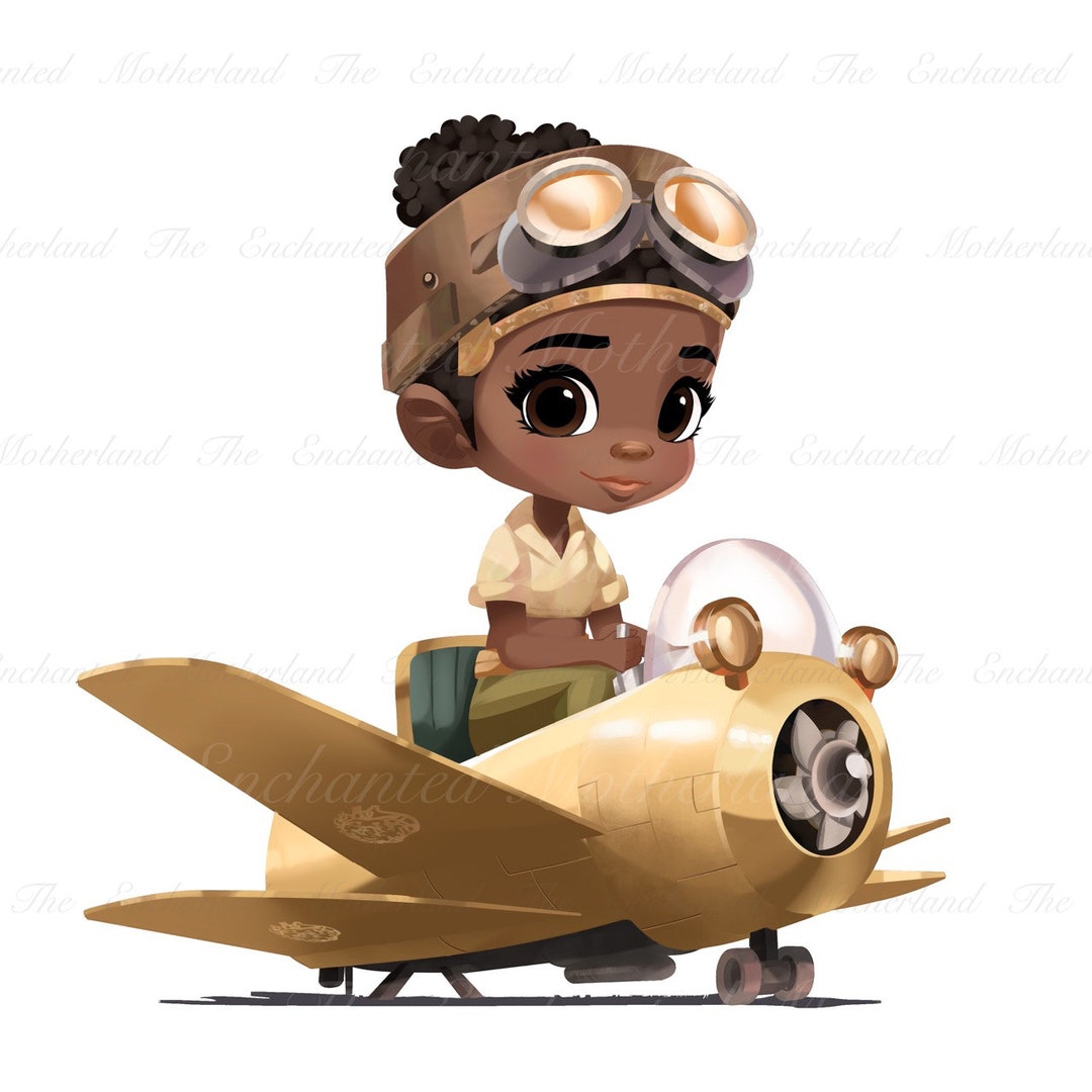 Woman Aviatrix, Clipart of an African American Girl Plane Pilot ...