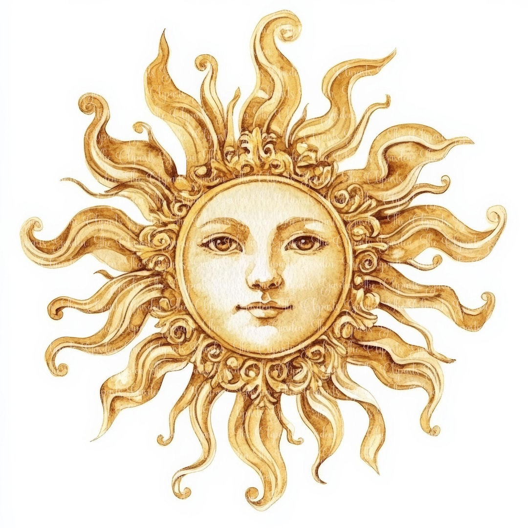 10 Baroque Gold Sun JPEG Clipart, Digital Paper, Watercolor Ephemera ...