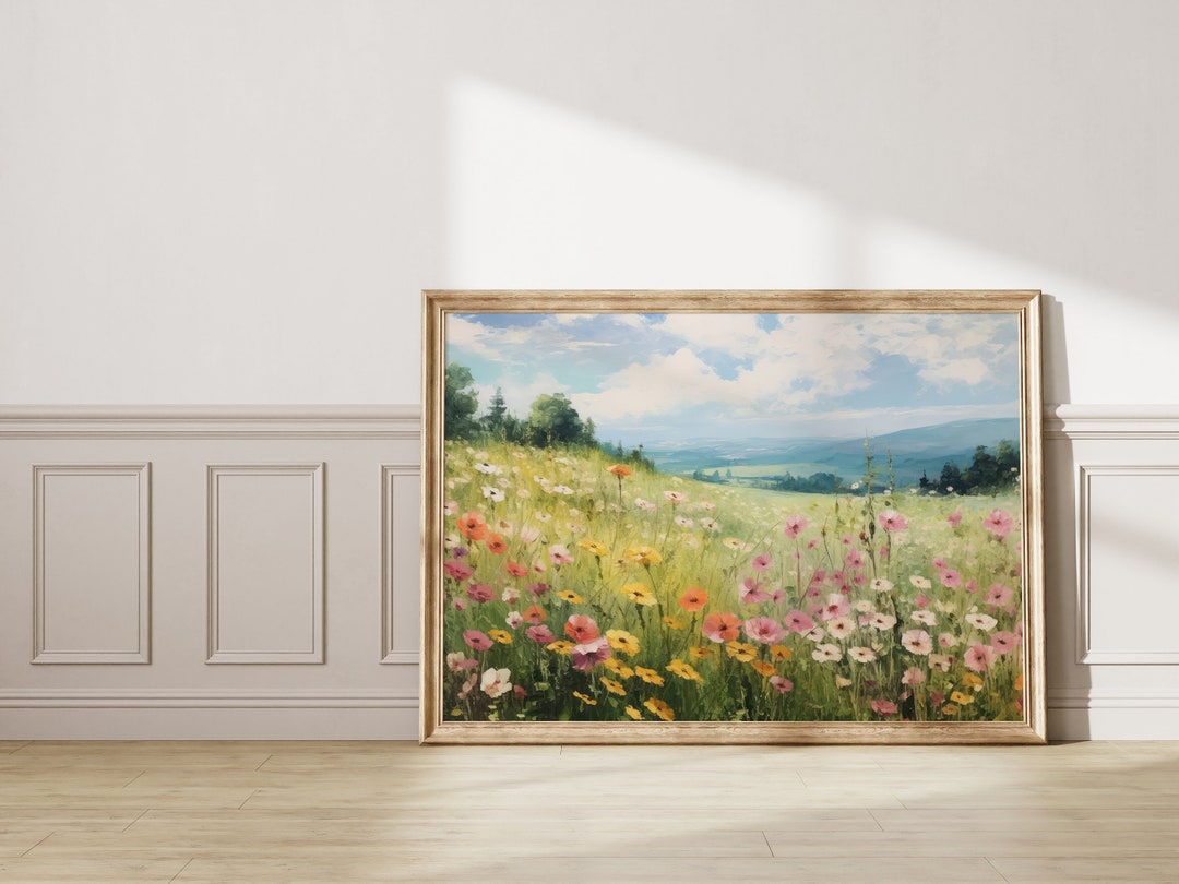 Cottagecore Rustic Spring Field and Meadow Wall Art, Vintage Cottage ...