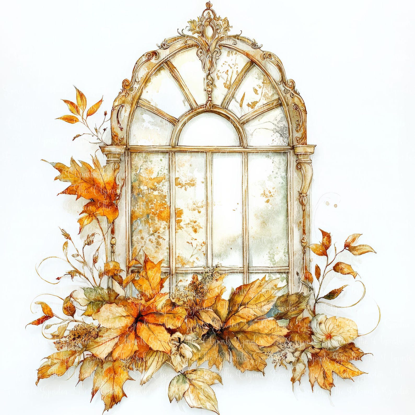 10 Autumn Window Pane JPEG Clipart, Digital Paper, Watercolor Ephemera ...