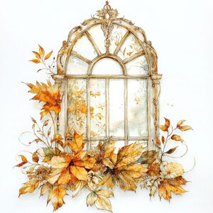 10 Autumn Window Pane JPEG Clipart, Digital Paper, Watercolor Ephemera ...