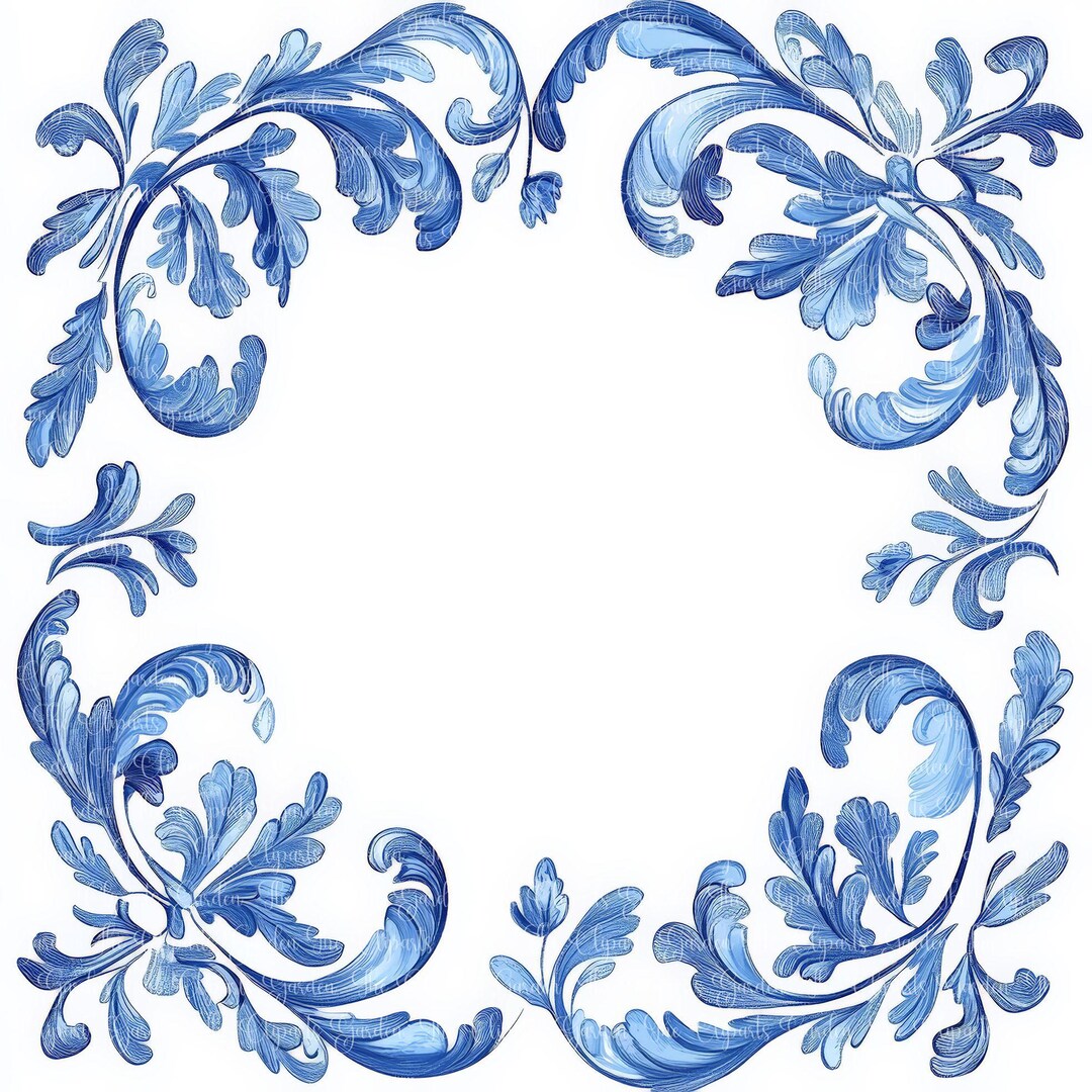 10 Blue Floral Frame JPEG Clipart, Watercolor Wedding Invitation Border ...
