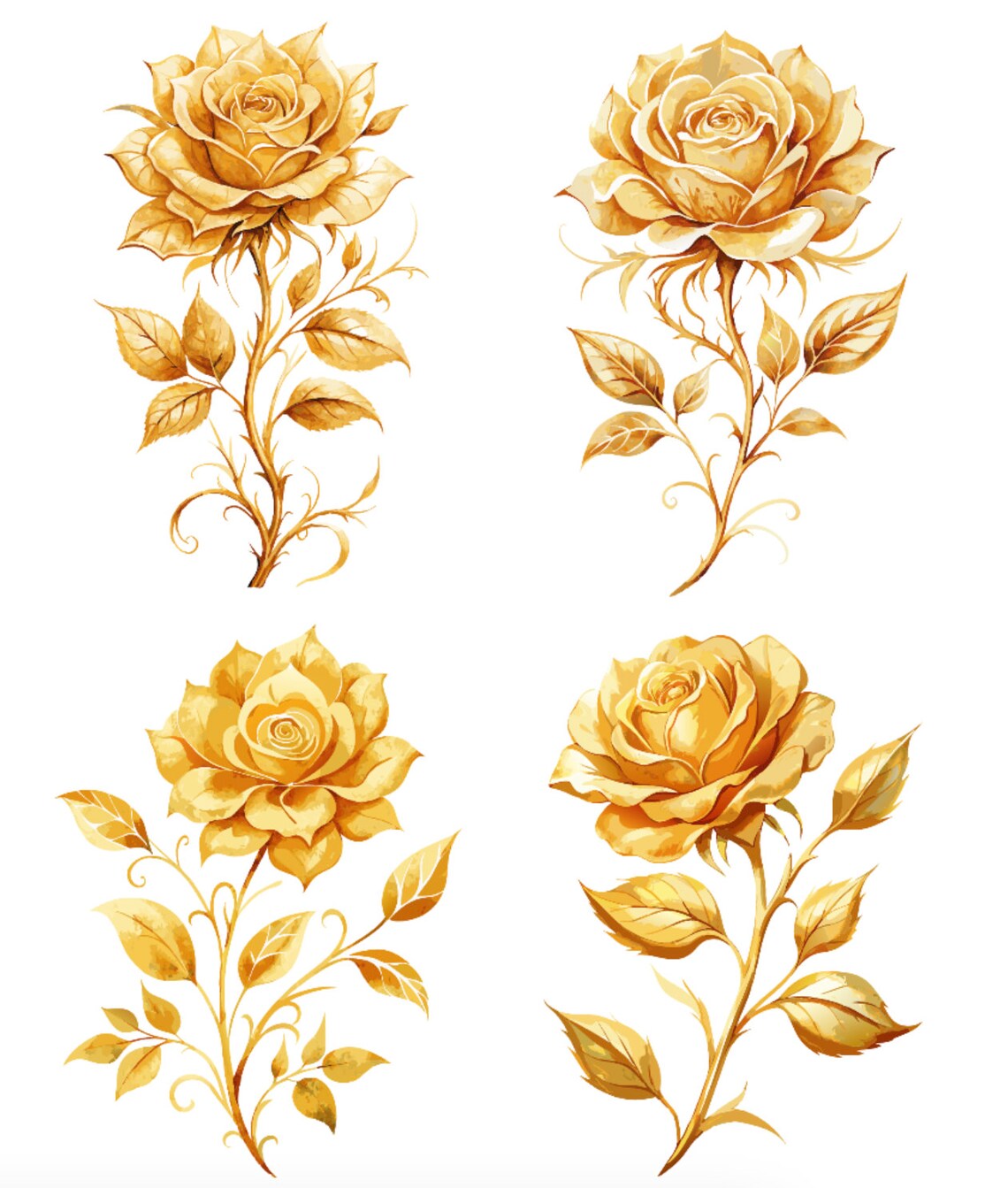 Gold Rose Flower Watercolor SVG 12 Floral Clipart - Wedding Lilac ...