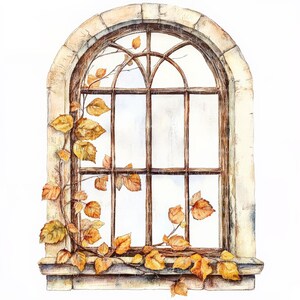 10 Autumn Window Pane JPEG Clipart, Digital Paper, Watercolor Ephemera ...