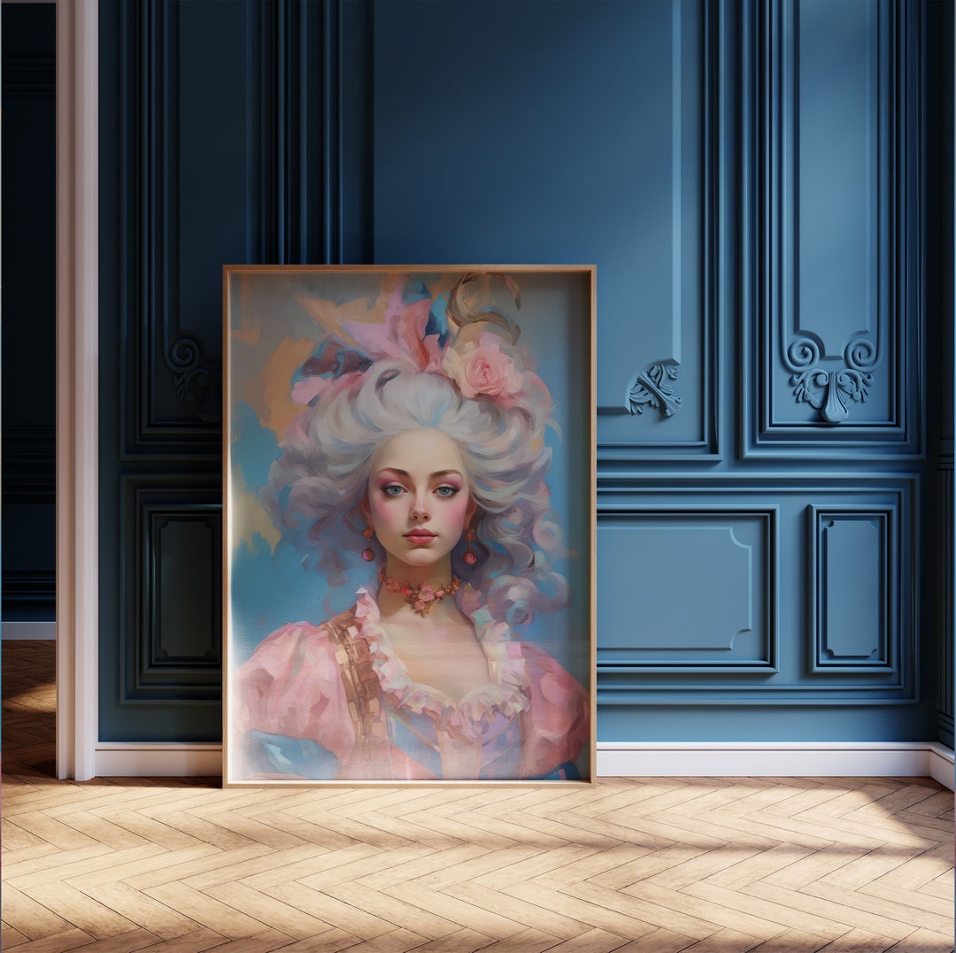 Modern Rococo Elegant Portrait With Florals, 18th Century Chic, Lady in ...
