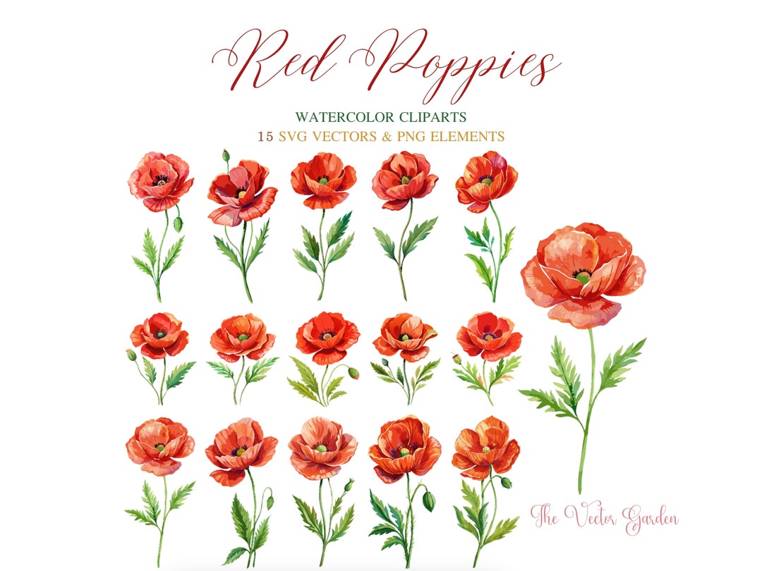 Nature’s Fables Red Poppy Watercolor SVG 15 Floral Clipart - Wedding ...