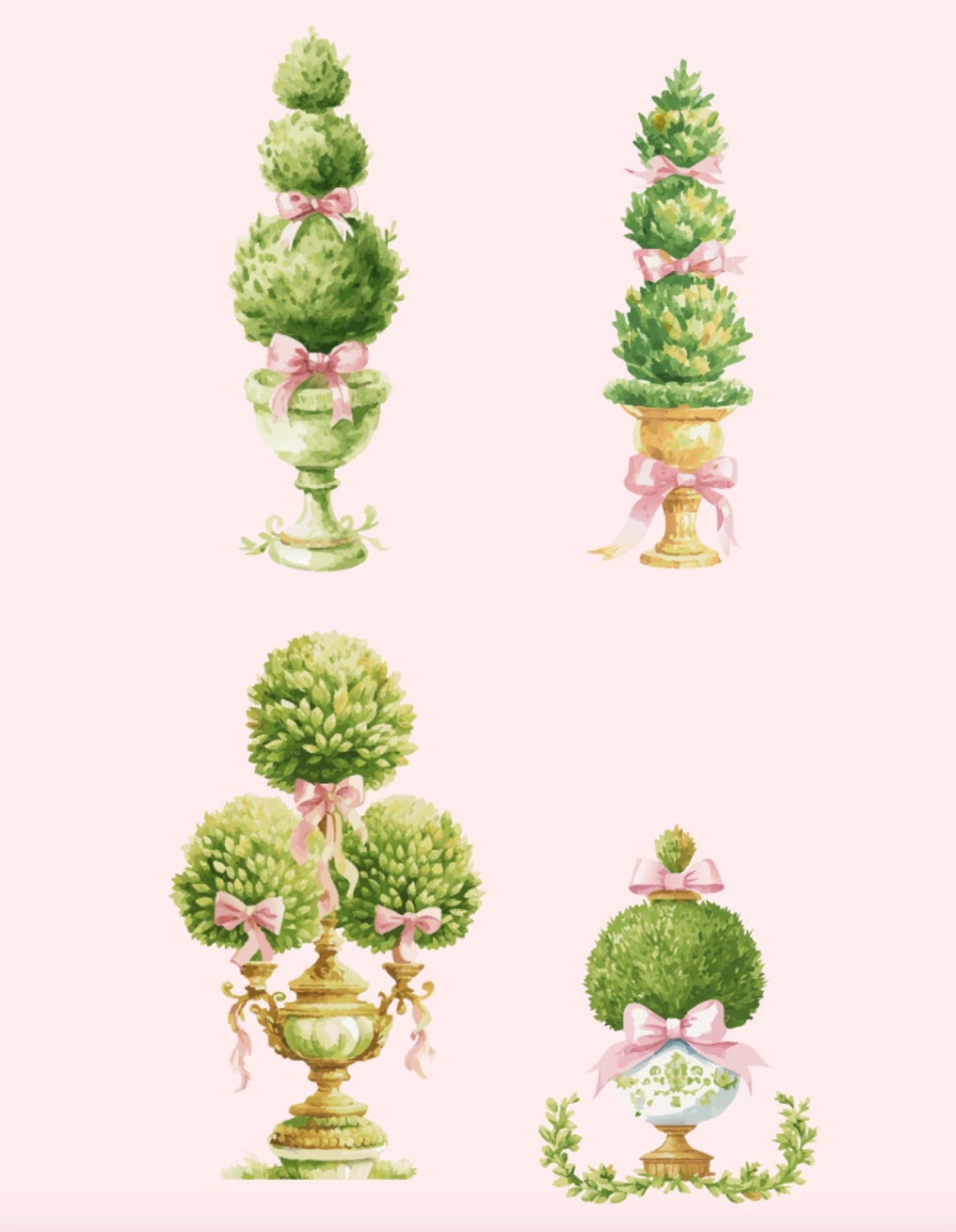 Topiary Watercolor SVG 4 Cliparts - Wedding Bow Topiary Clipart PNG ...