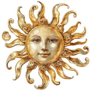 10 Baroque Gold Sun JPEG Clipart, Digital Paper, Watercolor Ephemera ...