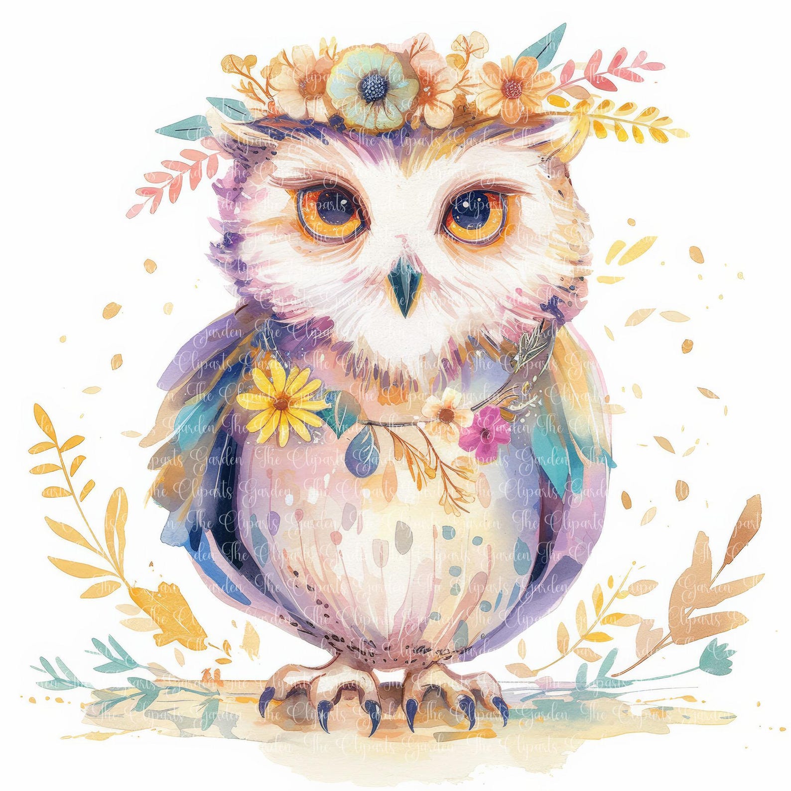 10 Boho Owl Floral Bird JPEG Clipart, Digital Paper, Watercolor ...